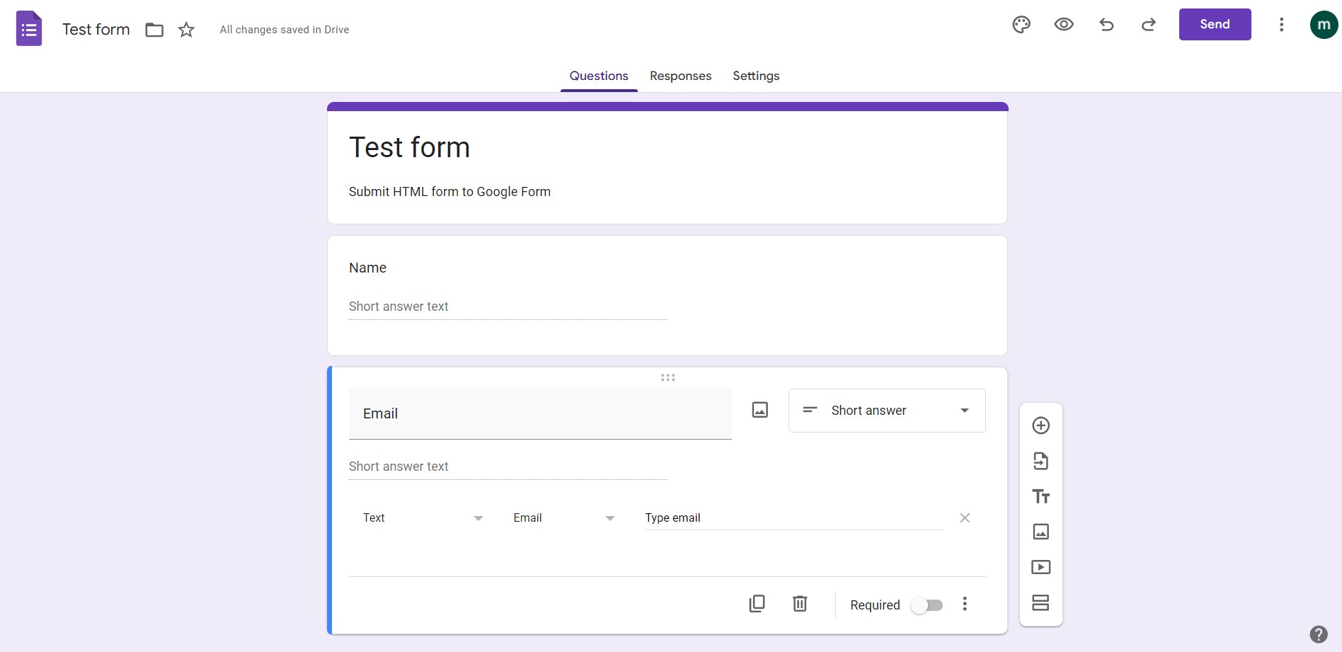 Submit HTML form to Google Form